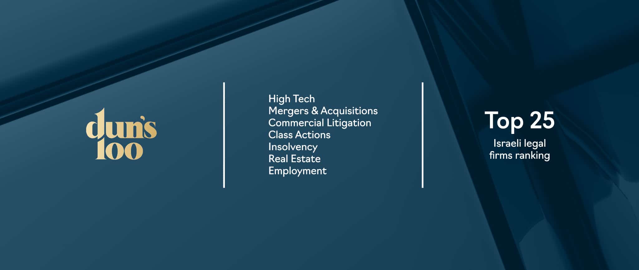 The Duns 100 ranking recognized our firm as one of the leading law firms in Israel in all of our ...